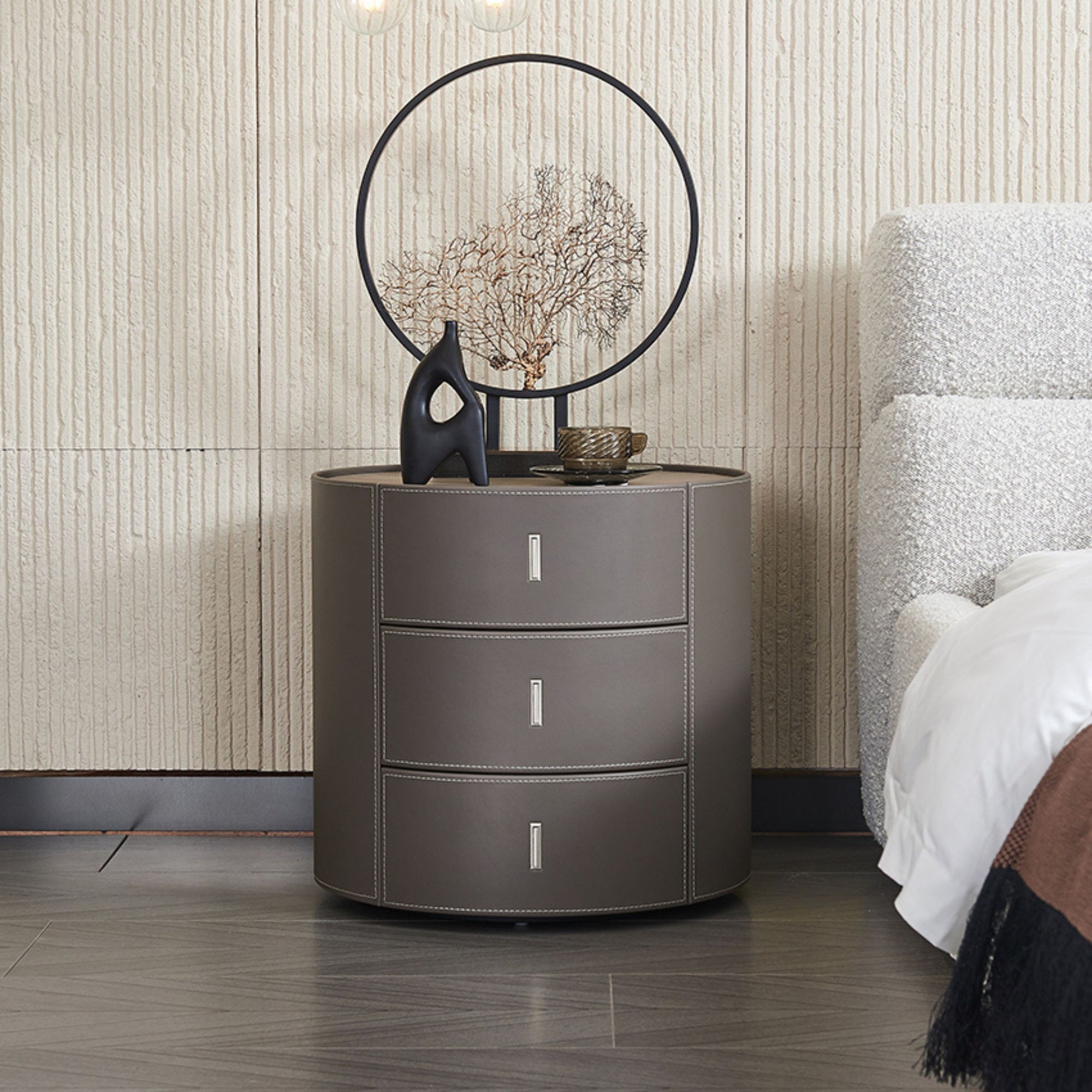 Verona Grey Walnut Veneer Saddle Leather Cabinet MLL-T98
