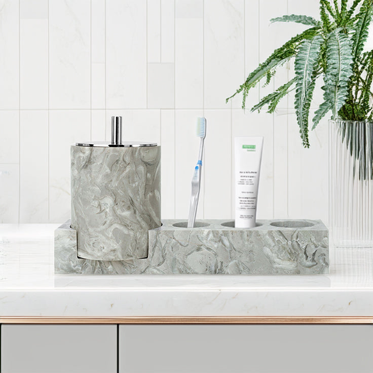 Buy Bawang Flower Marble Toothbrush Holder Set (Cotton Stick Canister ...