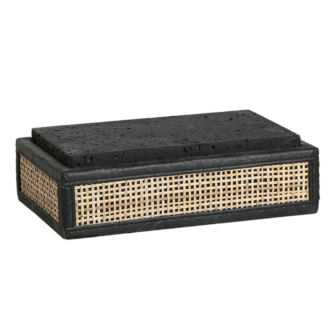 Black Stone & Natural Rattan Storage Box With Lid FB-PG23007A