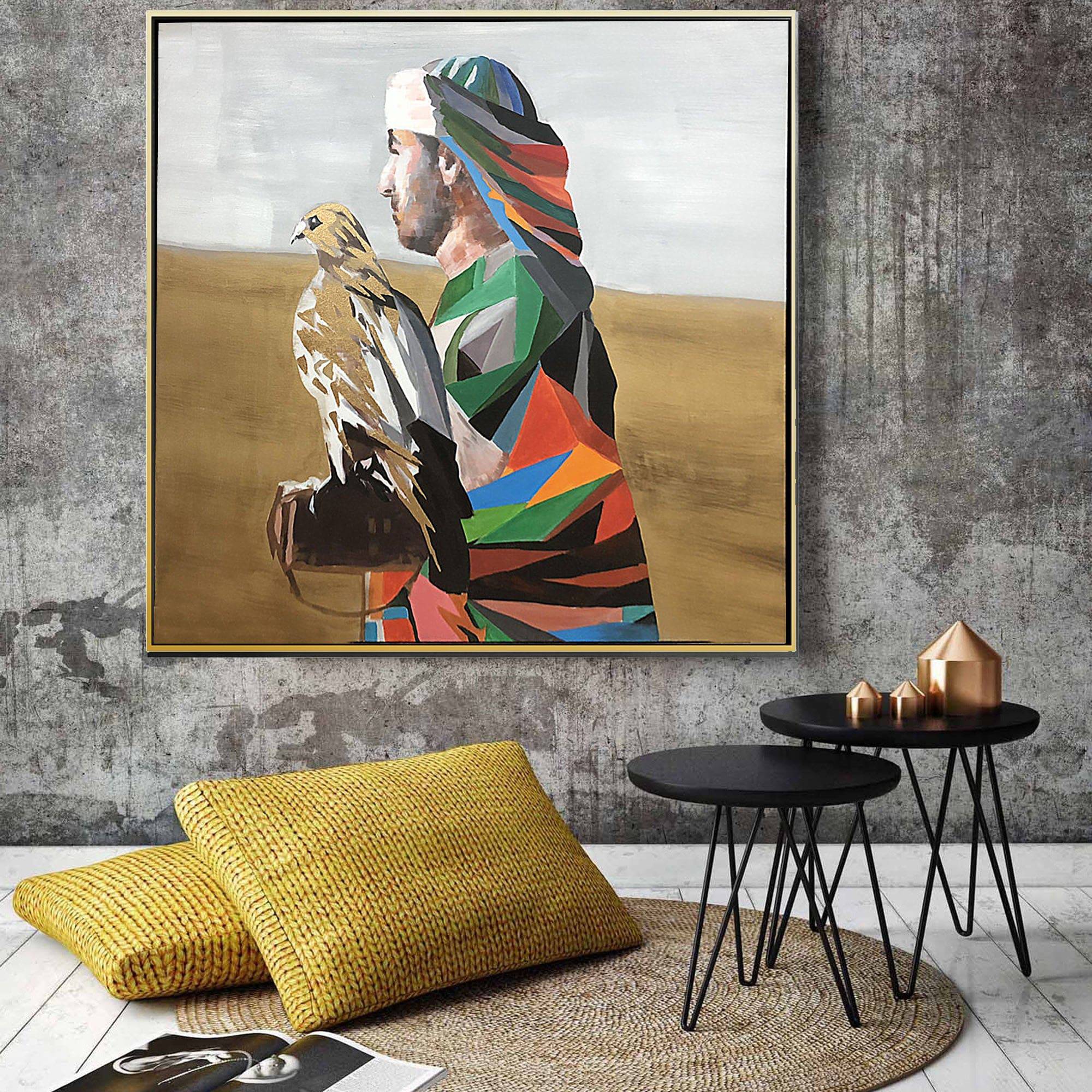 Falconry Hand Painted UAE Culture Art Painting With Frame 105X105 Cm ...