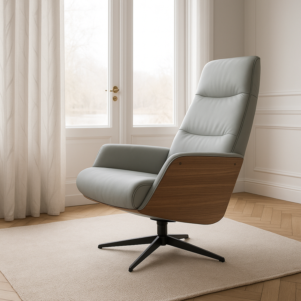 Gray Leather Relax Swivel and Recliner Lounge Chair With Black Legs SL ...