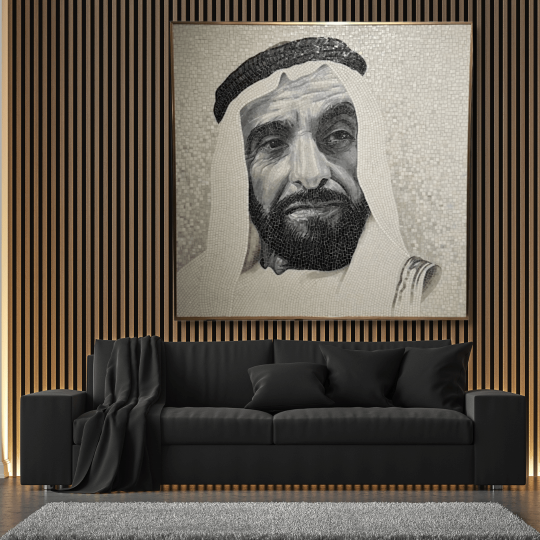 Buy H. H. Sheikh Zayed Handmade Ice Jade Mosaic With Golden Frame ...