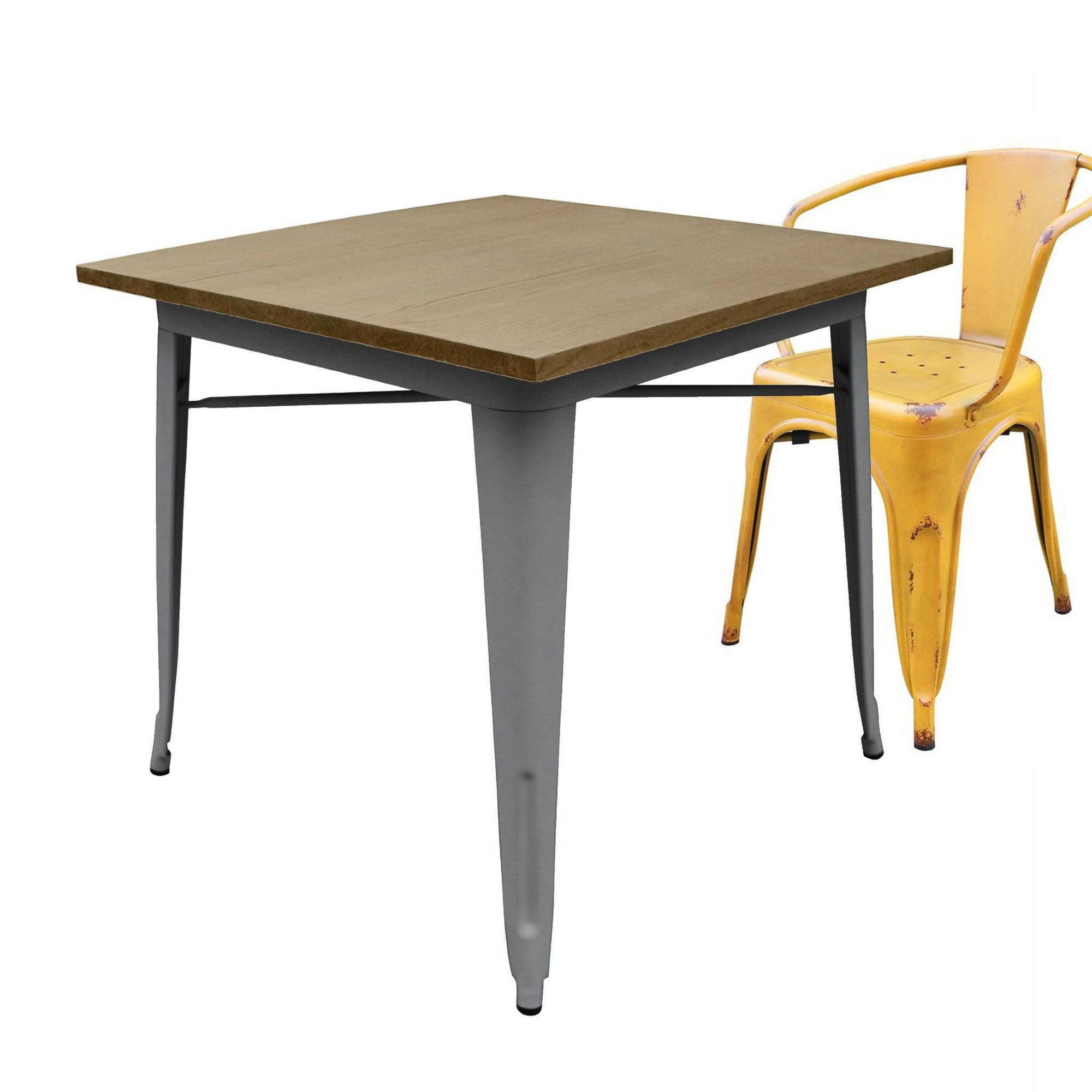 Industrial table with solid wood top 80 cm