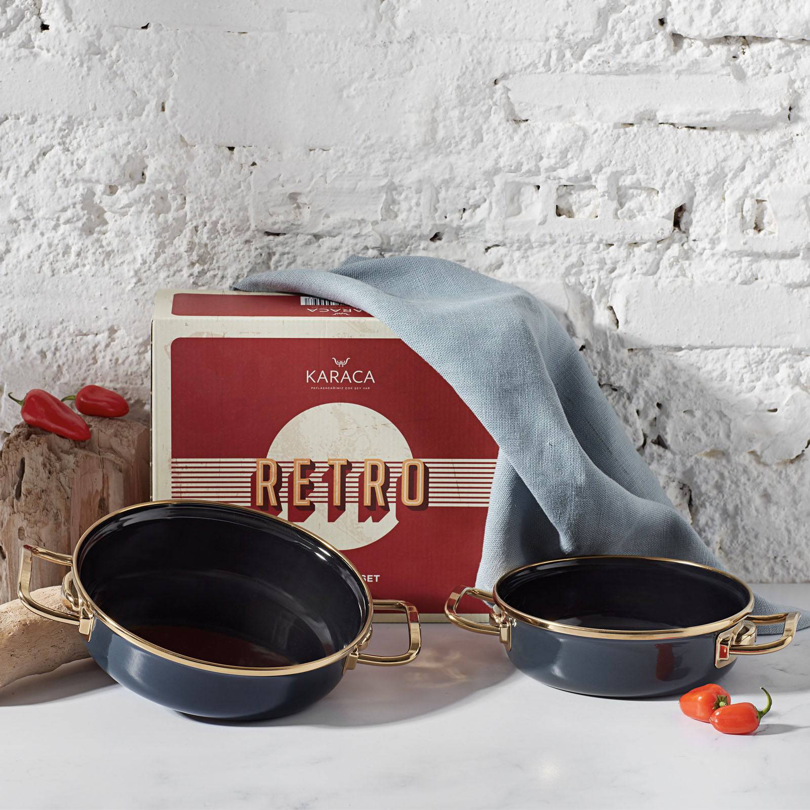 Buy Karaca Retro Enamel 2-Blue Cooking Pot Set 153.03.08.0541 | ebarza ...