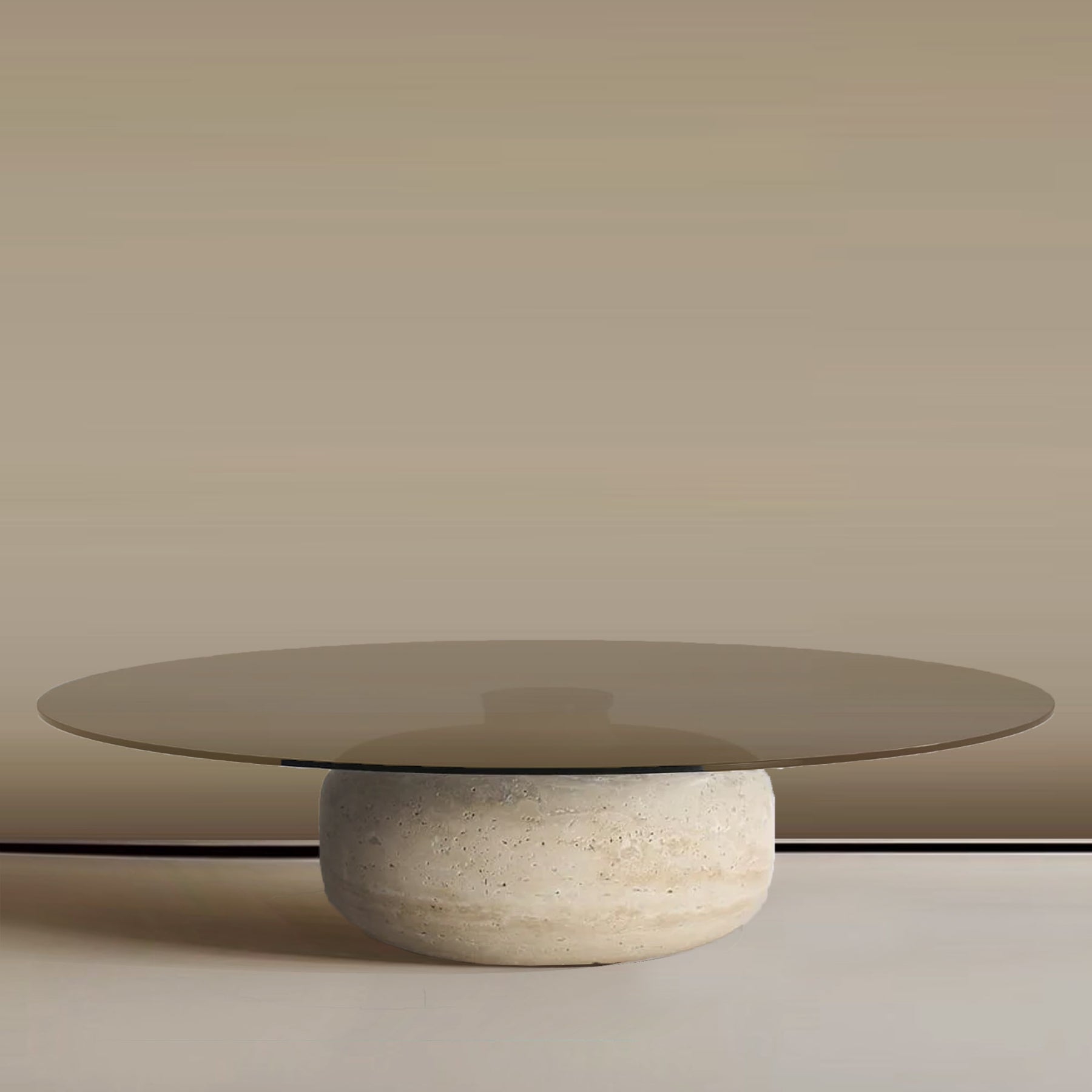 Minimal Grey Glass & Travatine Marble Round Coffee Table CT8683-SG-NEW ...