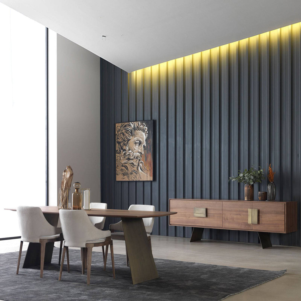 Next Ash wood veneer and MDF powder coated steel legs Dining Table