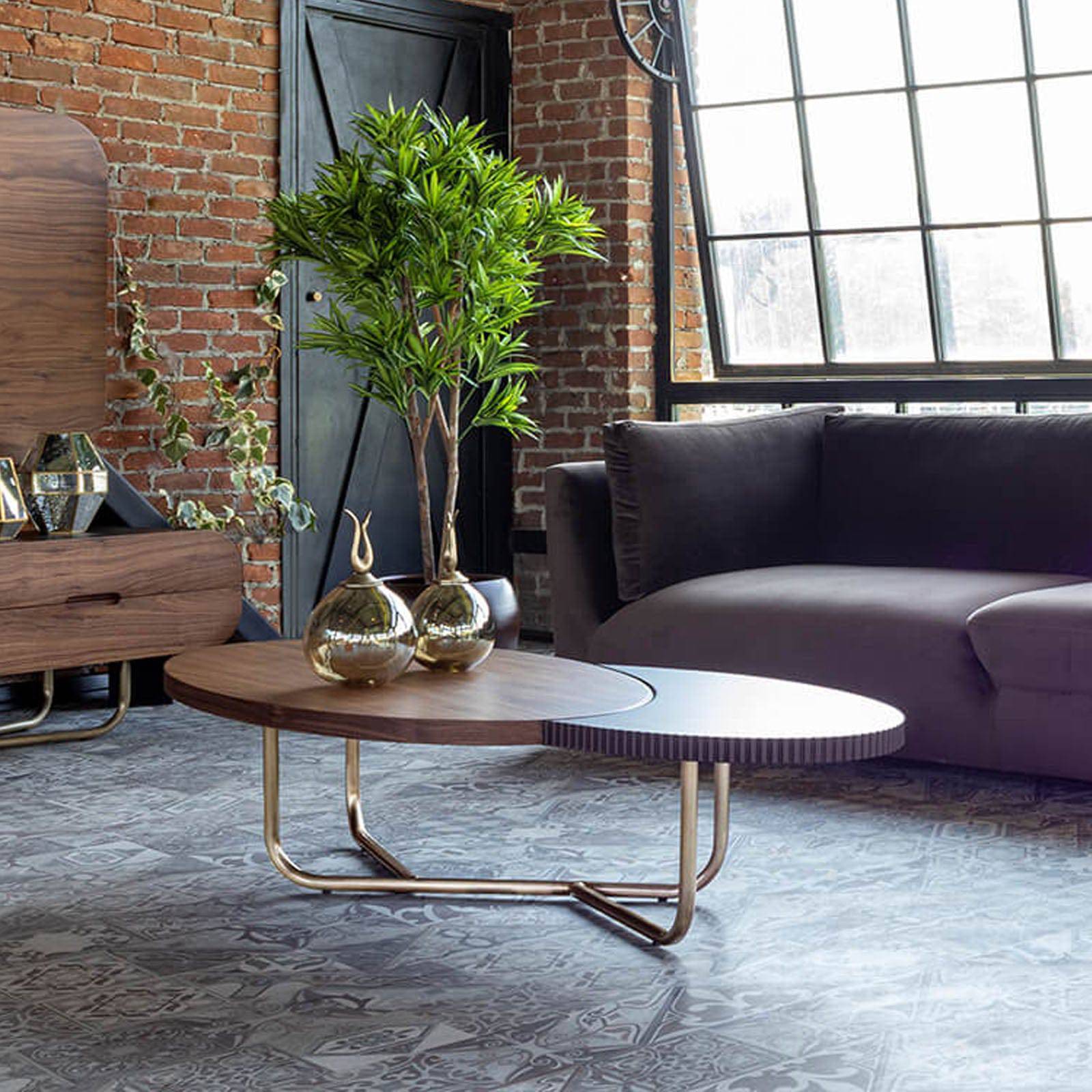 Paris Powder coated Steel, Microfiber leather , Glass Top Side Table