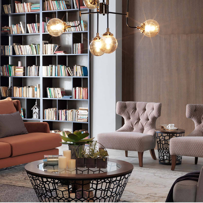 Set of 2 BAGDAT Black frame and clear glass and walnut border table BAG006