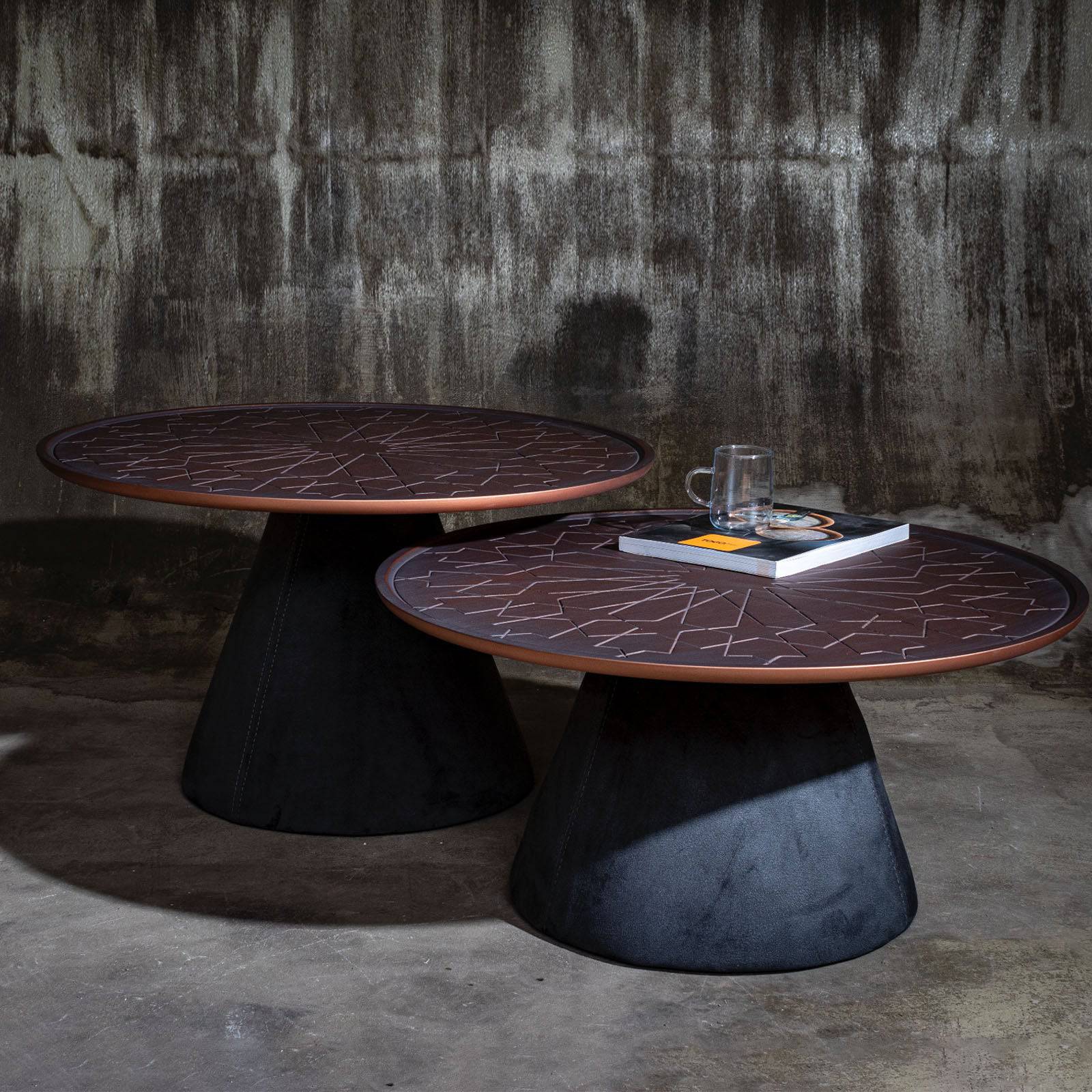 Paris Powder coated Steel, Microfiber leather , Glass Top Side Table