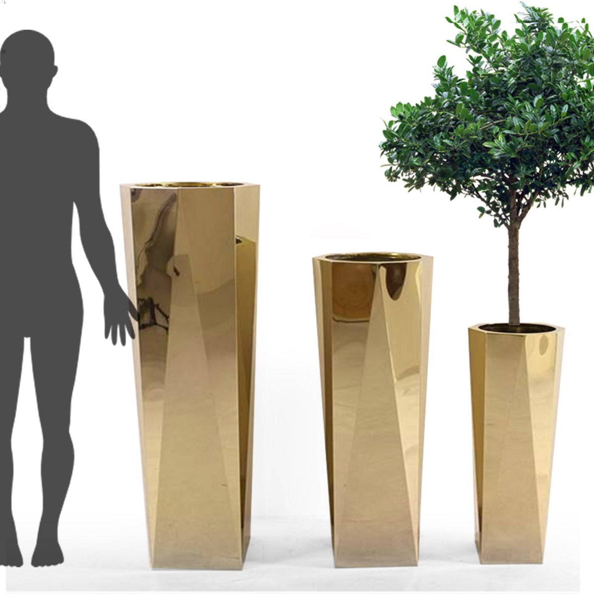 Set of 3 large Golden Stainless steel planter box JKS094-95-96 TG-P01