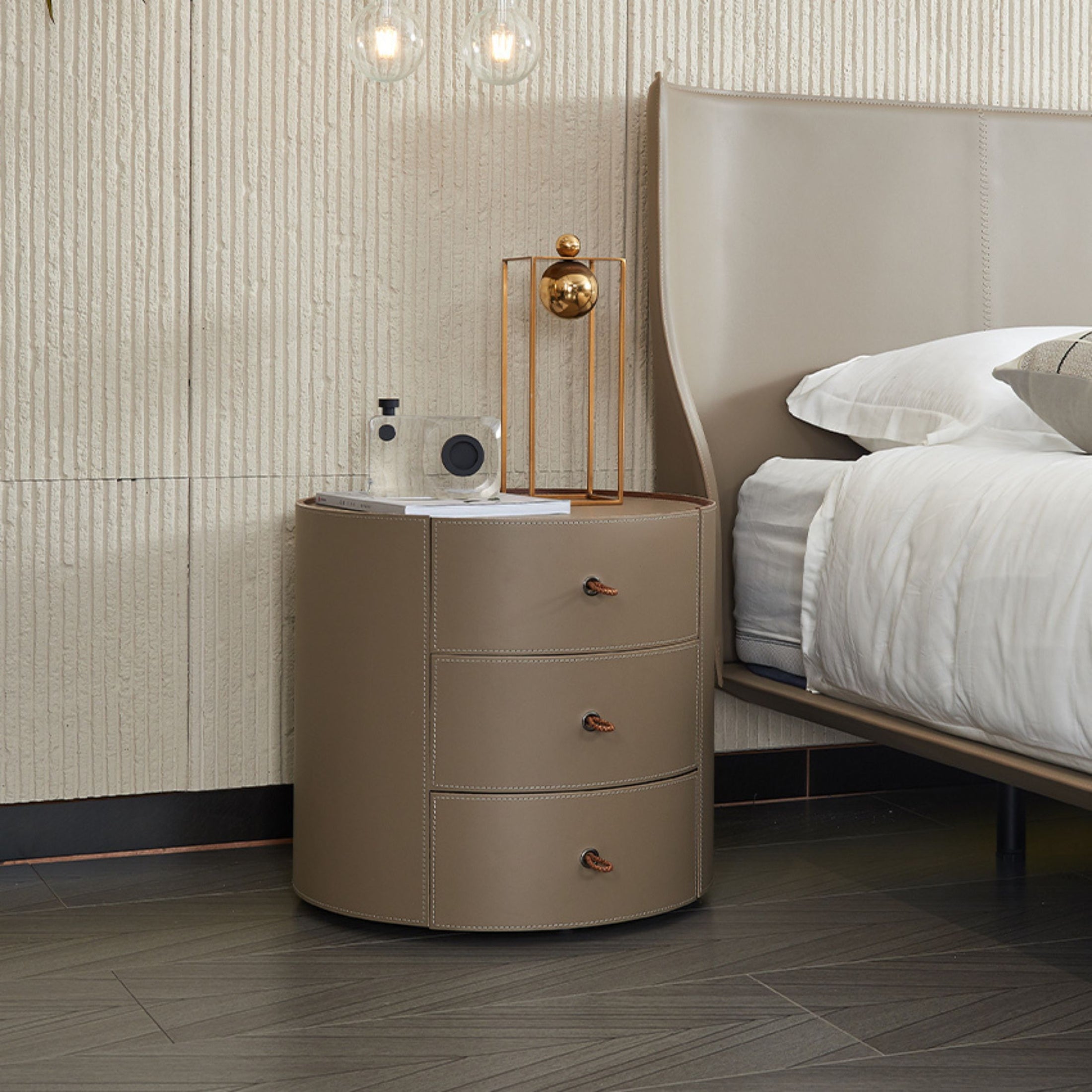 Verona Beige Walnut Veneer Saddle Leather Side Table/Cabinet MLL-T38 ...