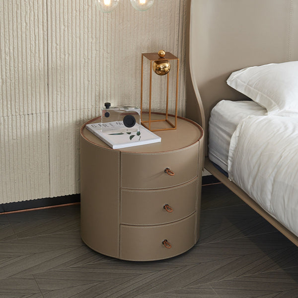 Verona Beige Walnut Veneer Saddle Leather Side Table/Cabinet MLL-T38 ...