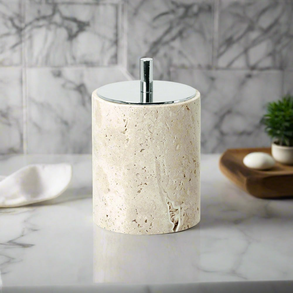 Buy Yellow Travertine Round Cotton Swab Jar ( Metal Lid) CBJ833-6 JAR
